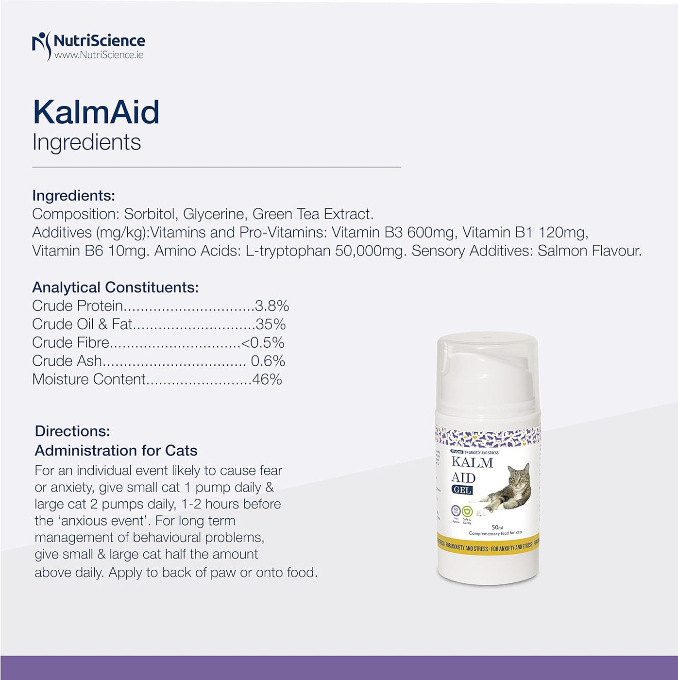 Kalm Aid Cat Gel - Complemento calmante em gel para gatos, 50 ml - PetDoctors - Loja Online